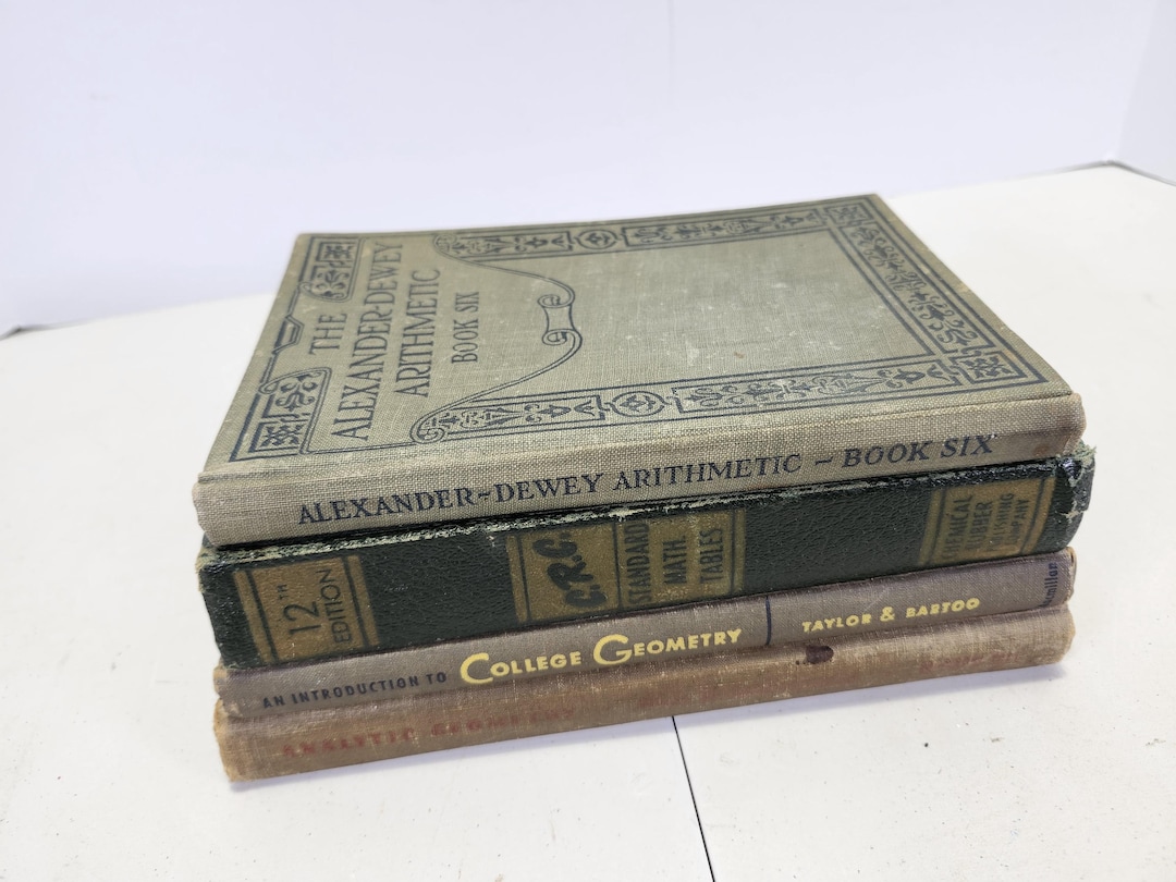 Set 4 Math Textbooks Vintage Retro Text Geometry Tables Arithmetic Practical Display