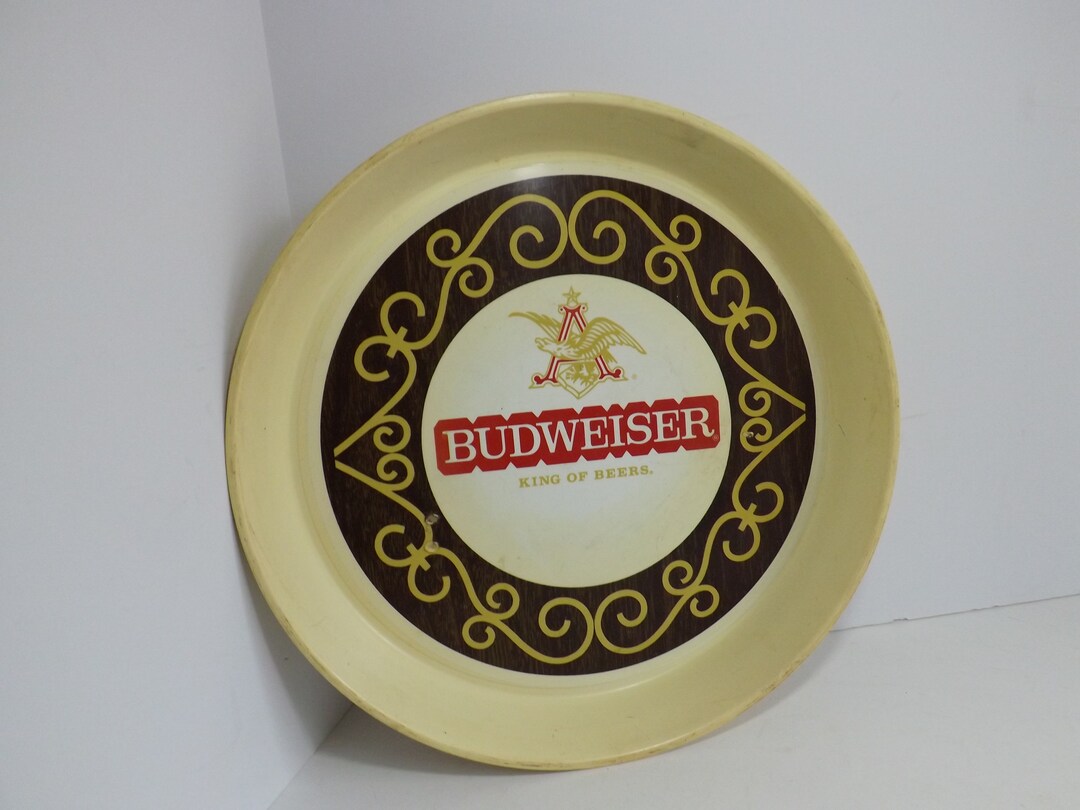 Budweiser Beer Tray, Vintage, Plastic, Round, Brown White, Bar, Decor ...