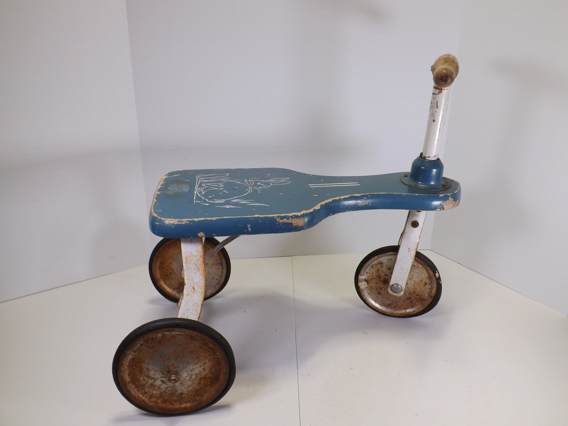 Vintage Toy Tricycle: Rustic Blue & White Metal, Easter Decor - Etsy
