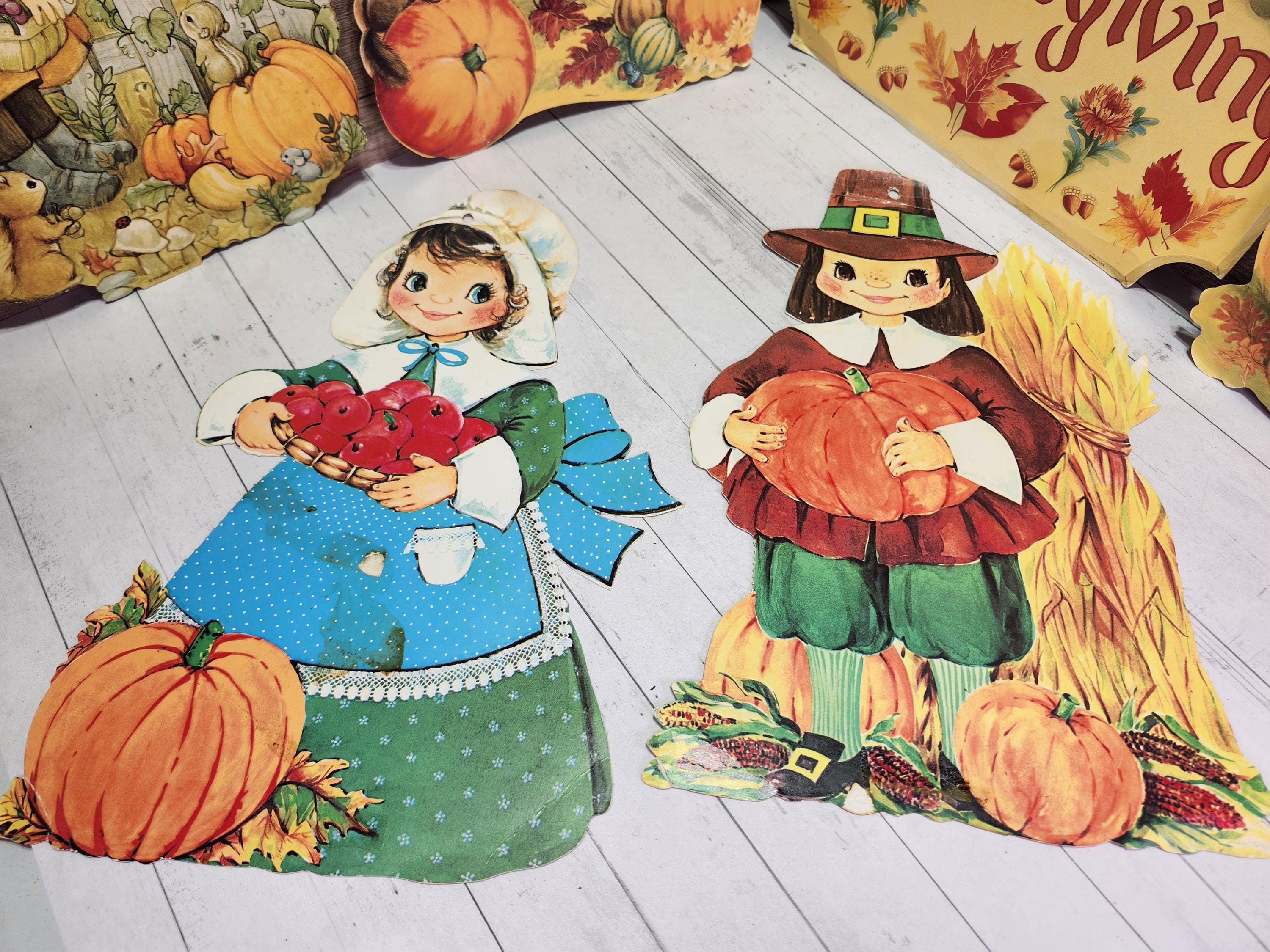 Vintage Thanksgiving Die Cuts Set: Turkey, Pilgrims, Pumpkins (hallmark ...