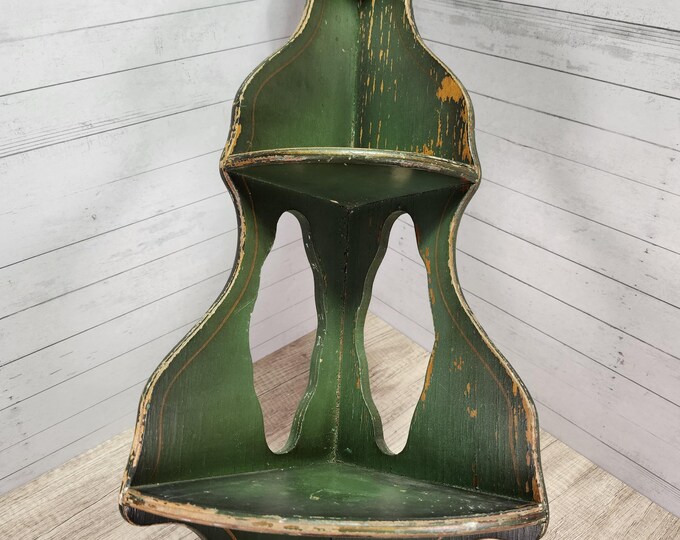 Green Wooden Corner Shelf, Wood, Vintage, Decor Painted, Storage ...