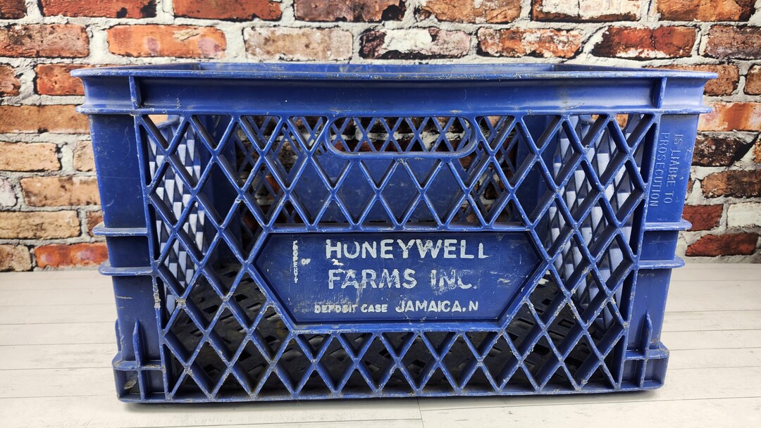 Vintage Blue Plastic Milk Crate: Honeywell Farms Storage Decor - Etsy