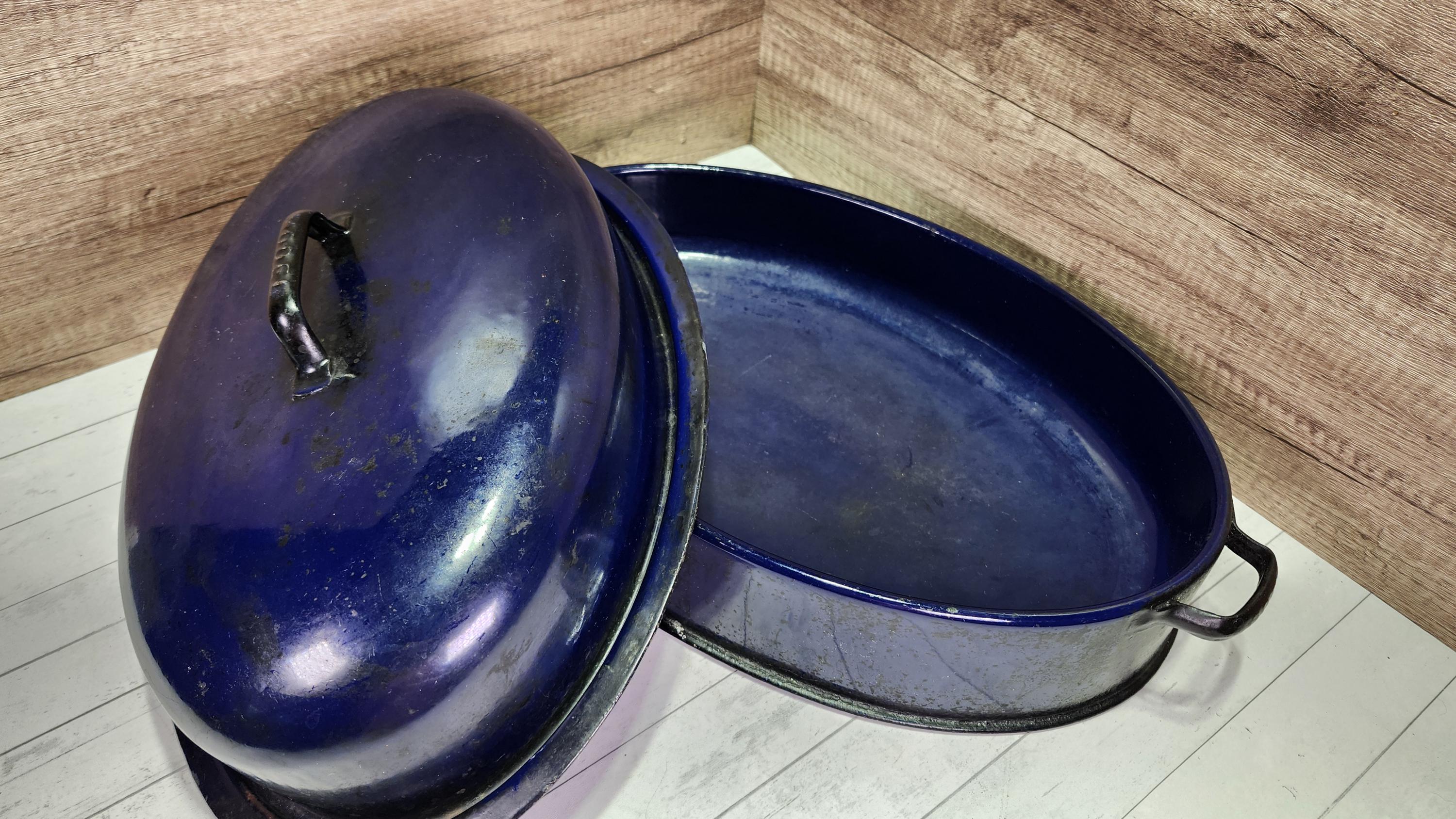 Vintage Blue Enamel Roaster: Farmhouse Kitchen Decor - Etsy