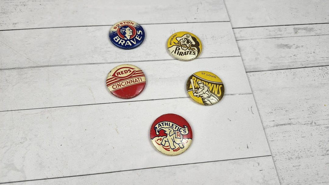 Vintage Baseball Pin Covers Set: Retro Sports Decor, Pirates Browns ...