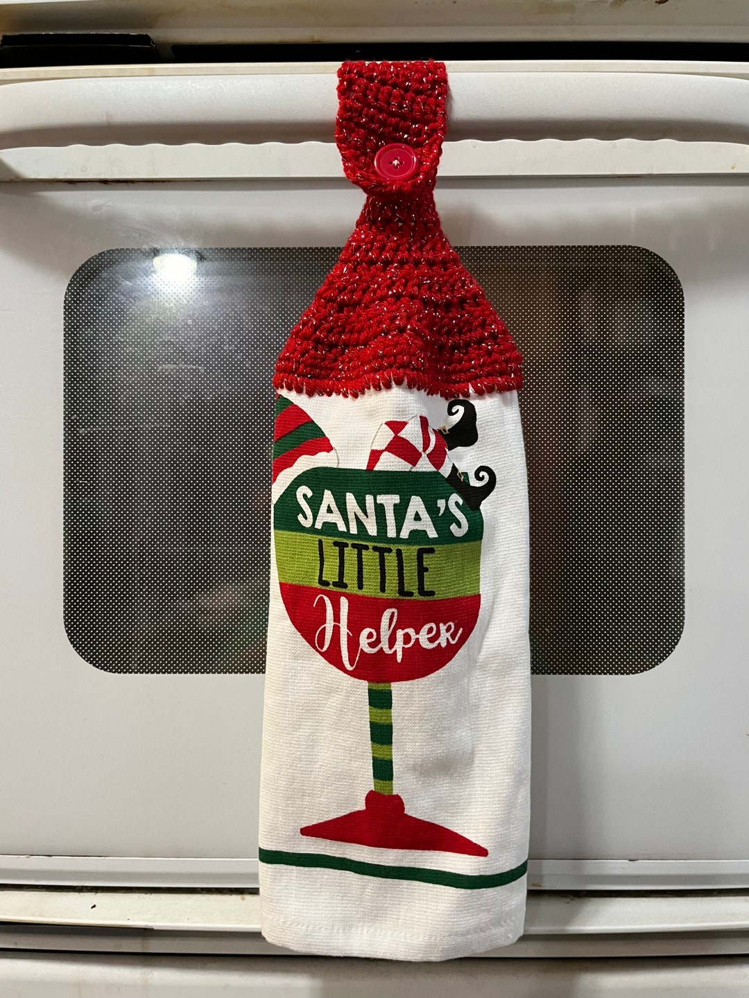 Christmas, Santas Little Helper, Elf, Crochet Hanging Kitchen Towel - Etsy