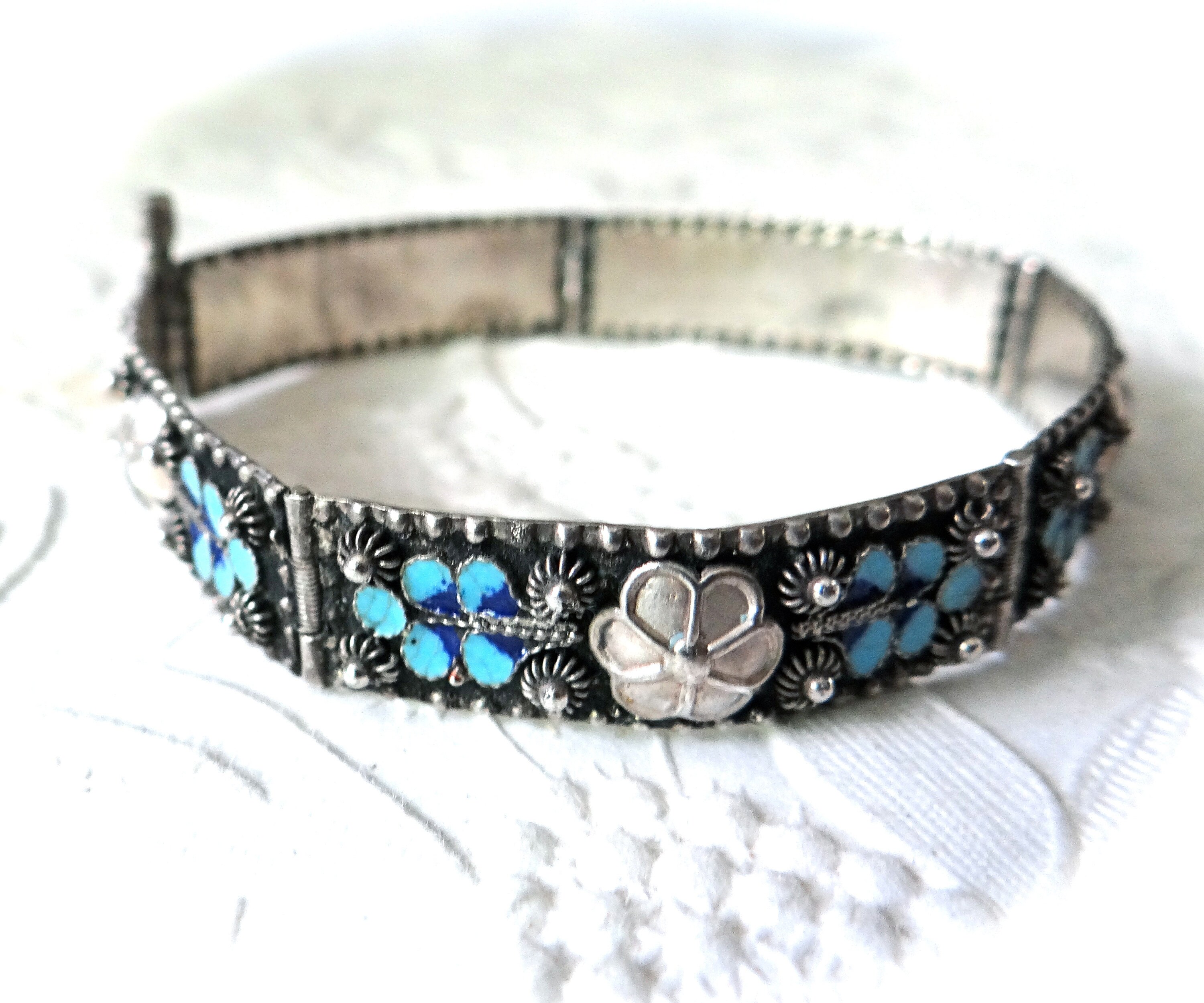 Vintage Enameled Silver Bracelet Enameled Jewelry Made in | Etsy