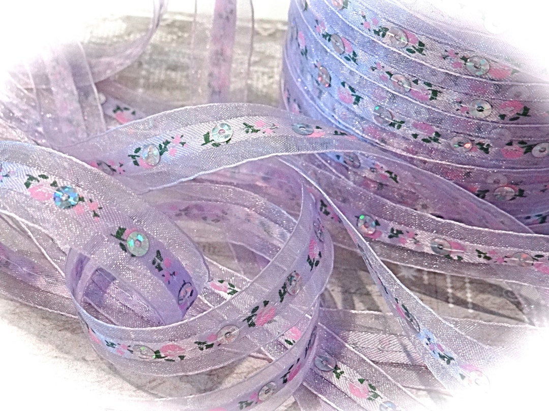 2 Yd Lavender Organdy Ribbon Sequined Trim Sewing Supplies T-178 - Etsy
