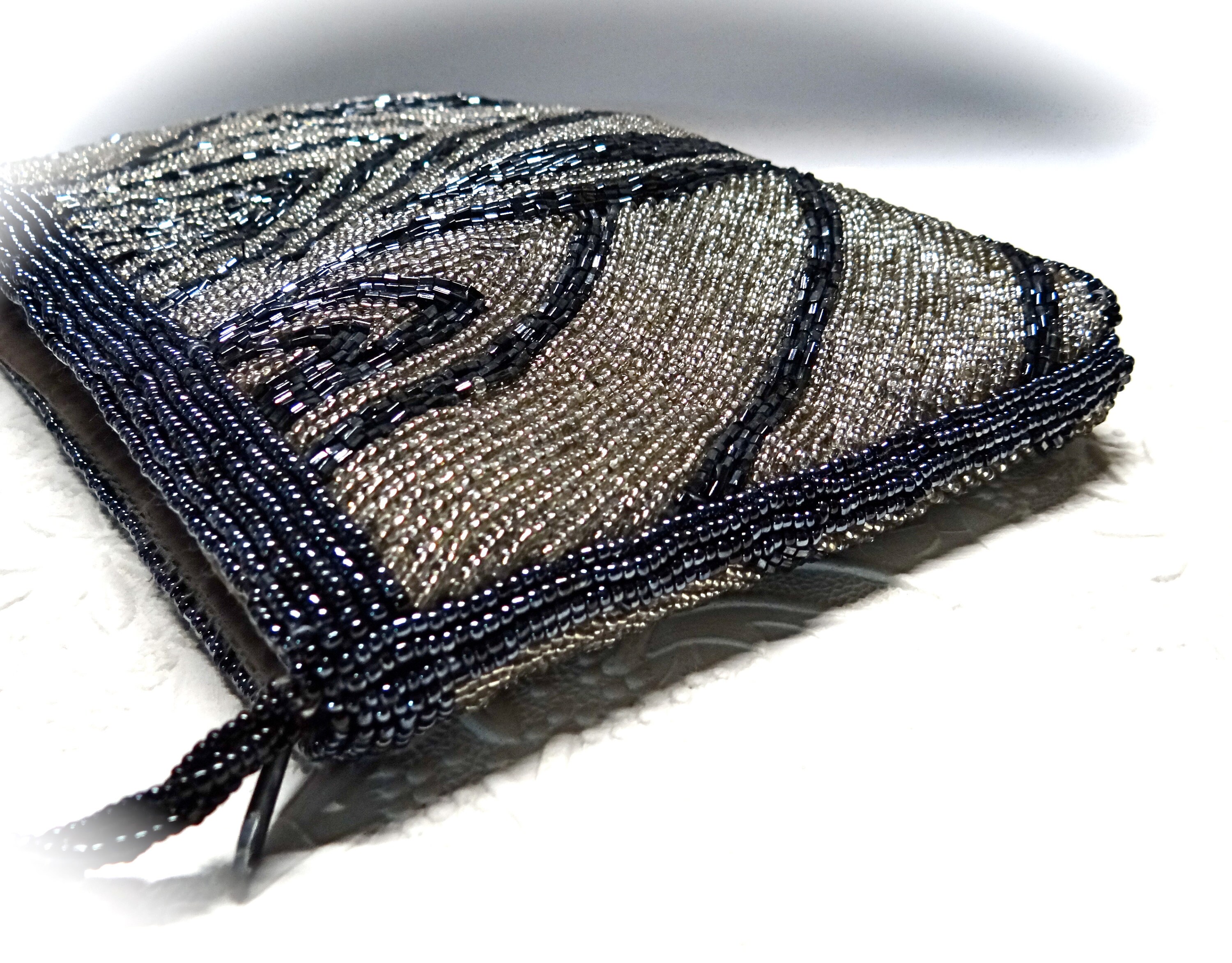 Vintage Black & Silver Evening Bag Beaded Handbags Zebra Purse VH-162 ...