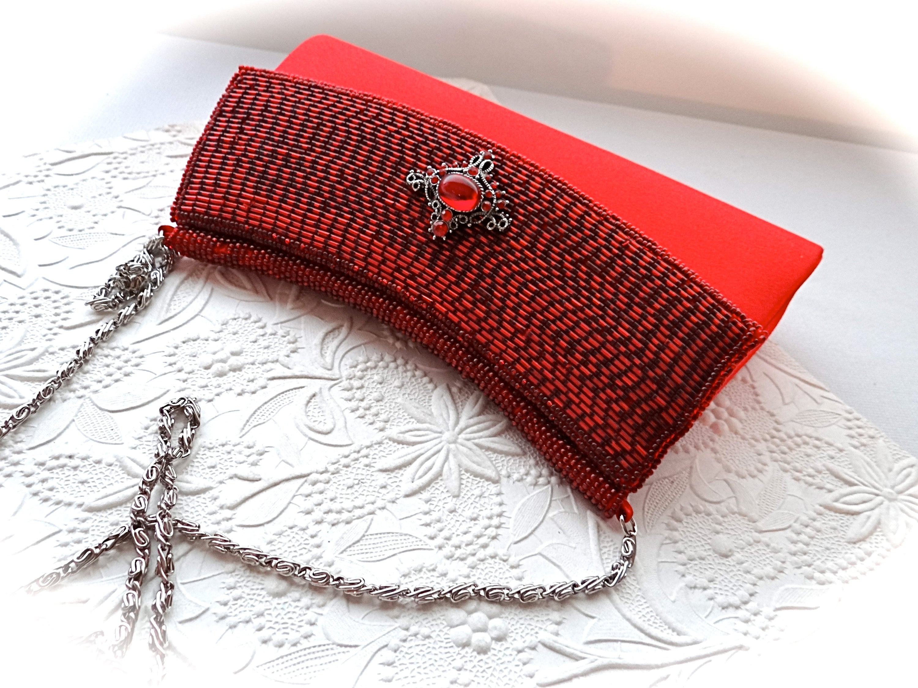 Red Beaded Evening Bag Vintage Handbags Accessories VH-149 - Etsy