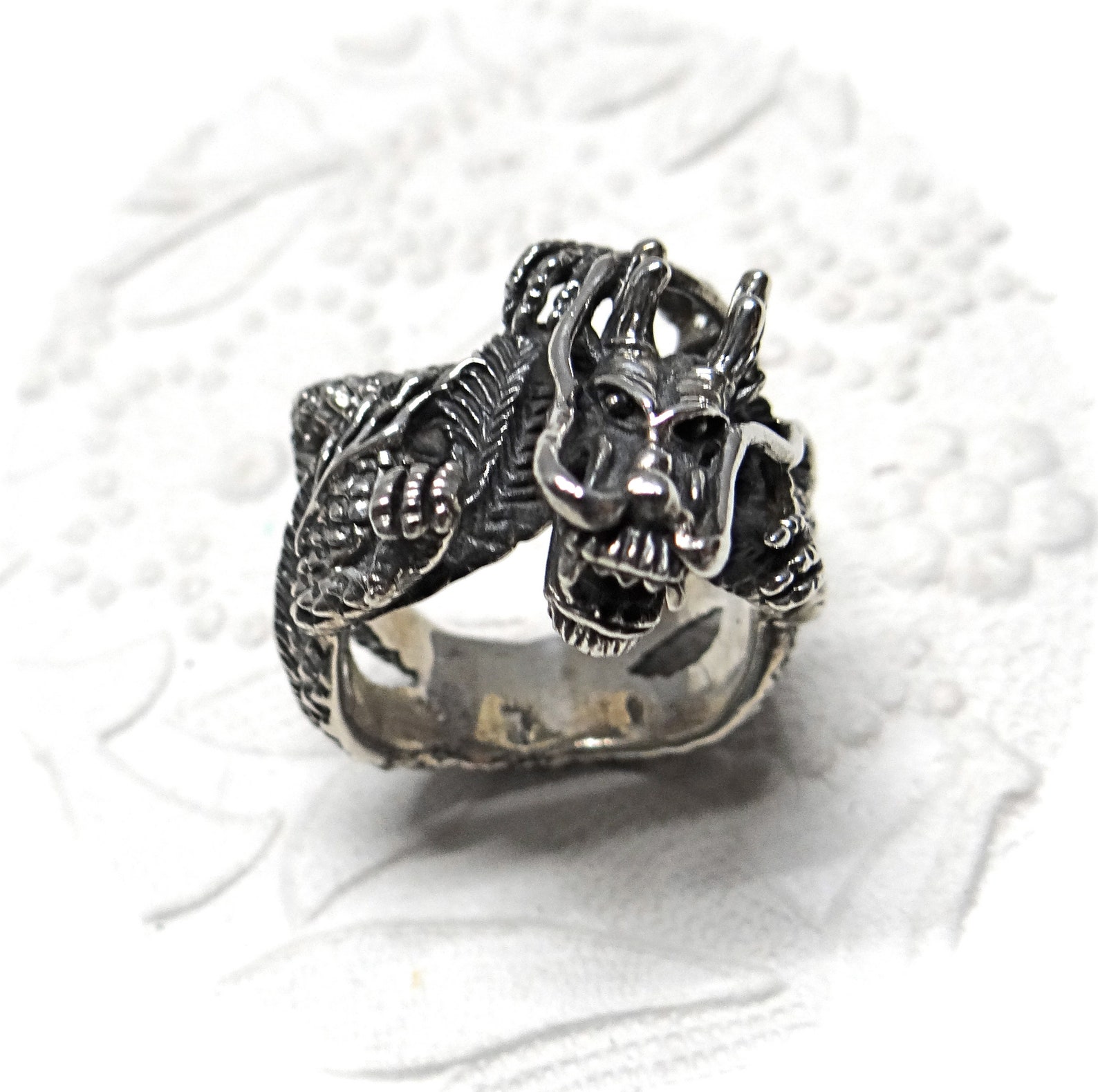 Sterling Dragon Ring Men's Rings Vintage Chinese Dragon Jewelry VA-102 ...