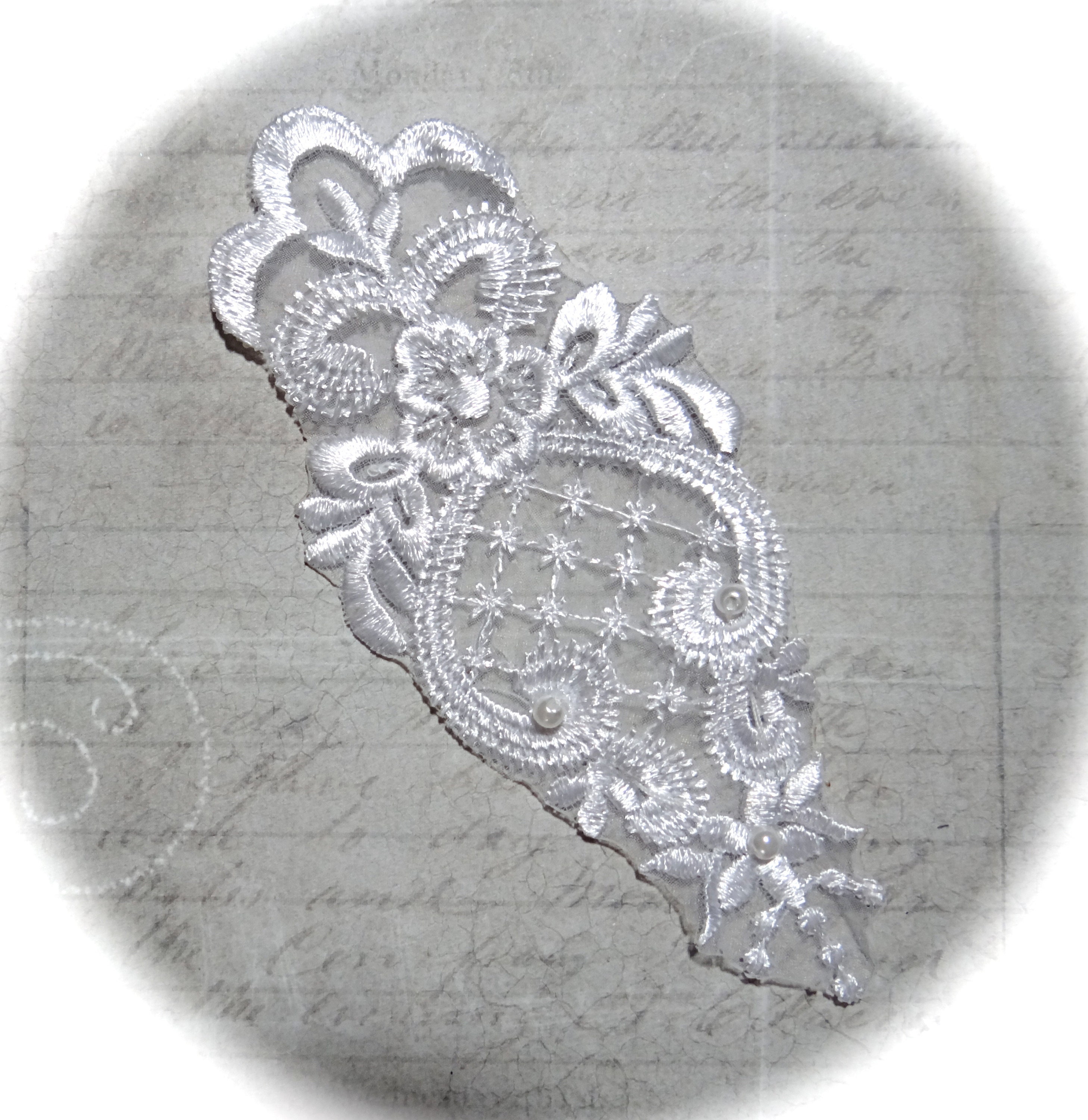 White Lace Applique With Pearls Bridal Applique SE-134 - Etsy