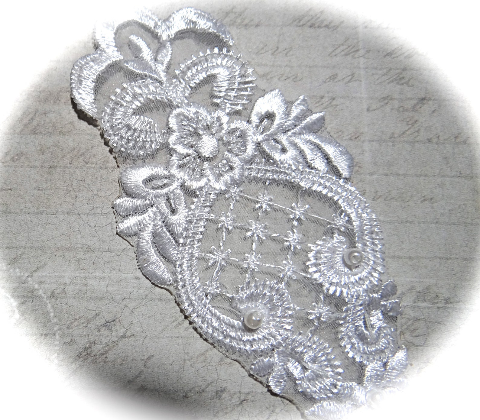 White Lace Applique With Pearls Bridal Applique SE-134 - Etsy