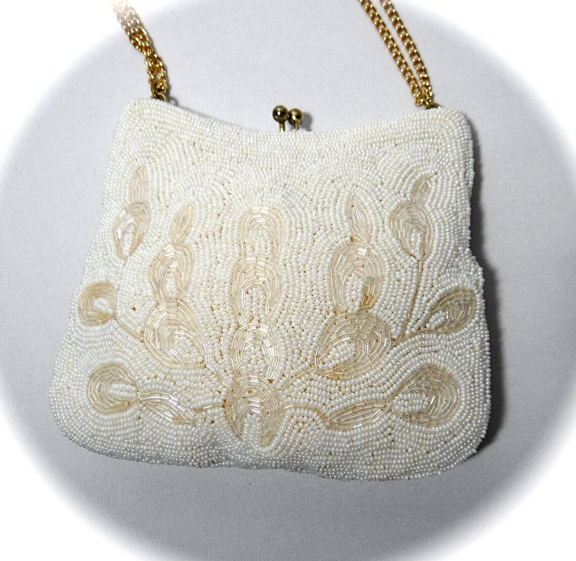 Ivory Beaded Evening Bag Vintage 1950's Handbag VH-117 | Etsy