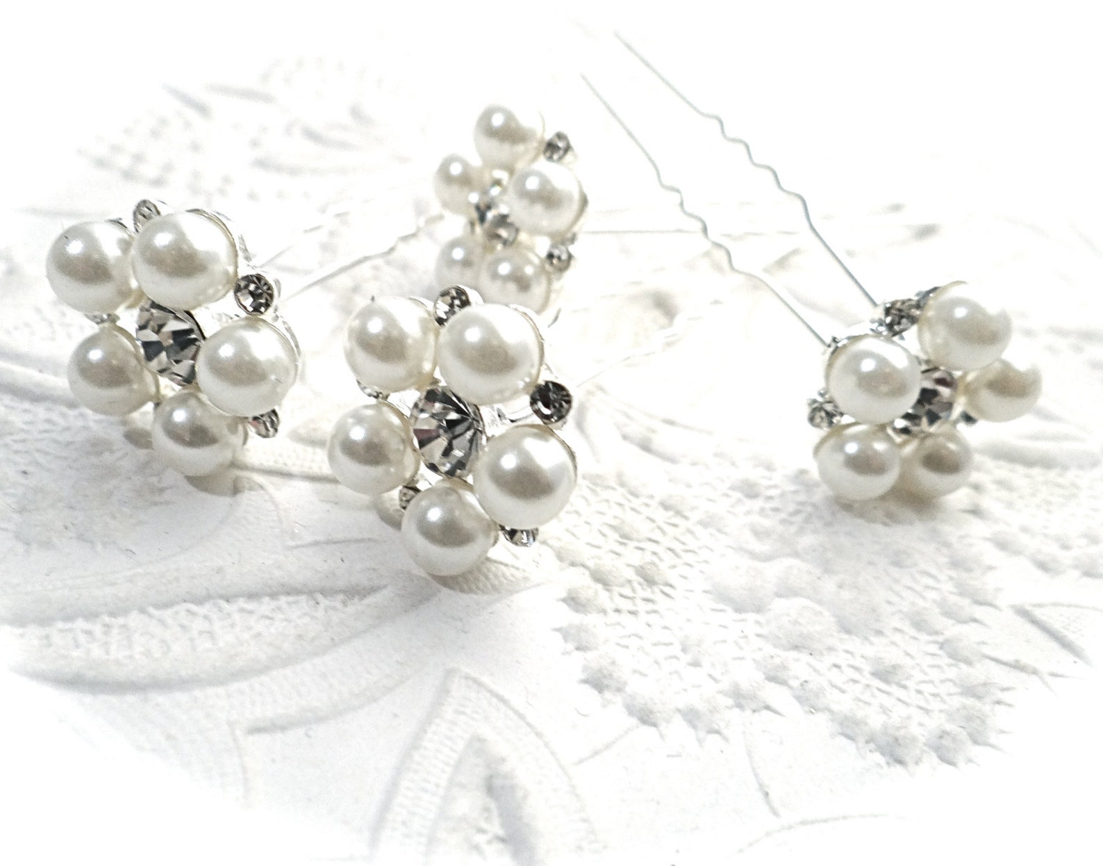 4 Pearl Hair Pins Rhinestone Hair Pins Bridal Accessories - Etsy