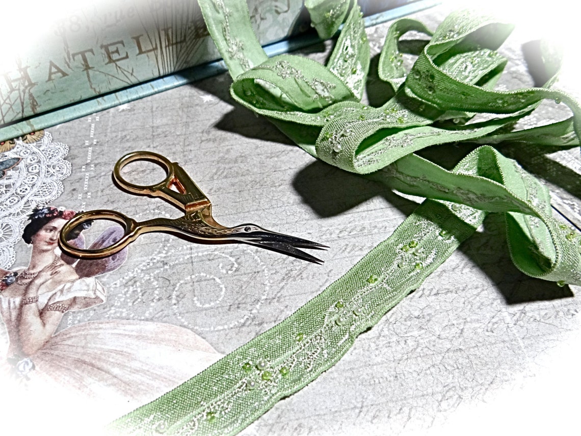 Embroidered Satin Elastic Pale Green Elastic Sewing Supplies | Etsy