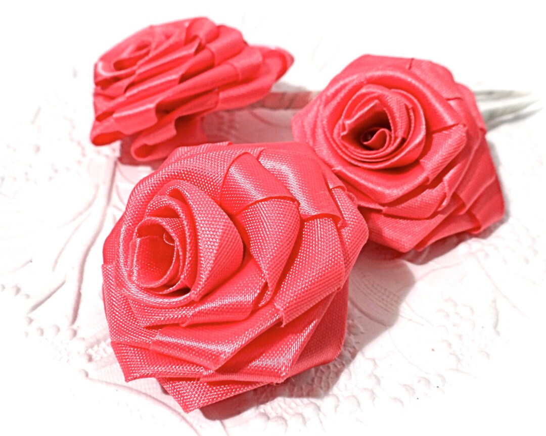 3 Large Ribbon Roses Dark Rose Flowers Vintage Roses FL-126 - Etsy