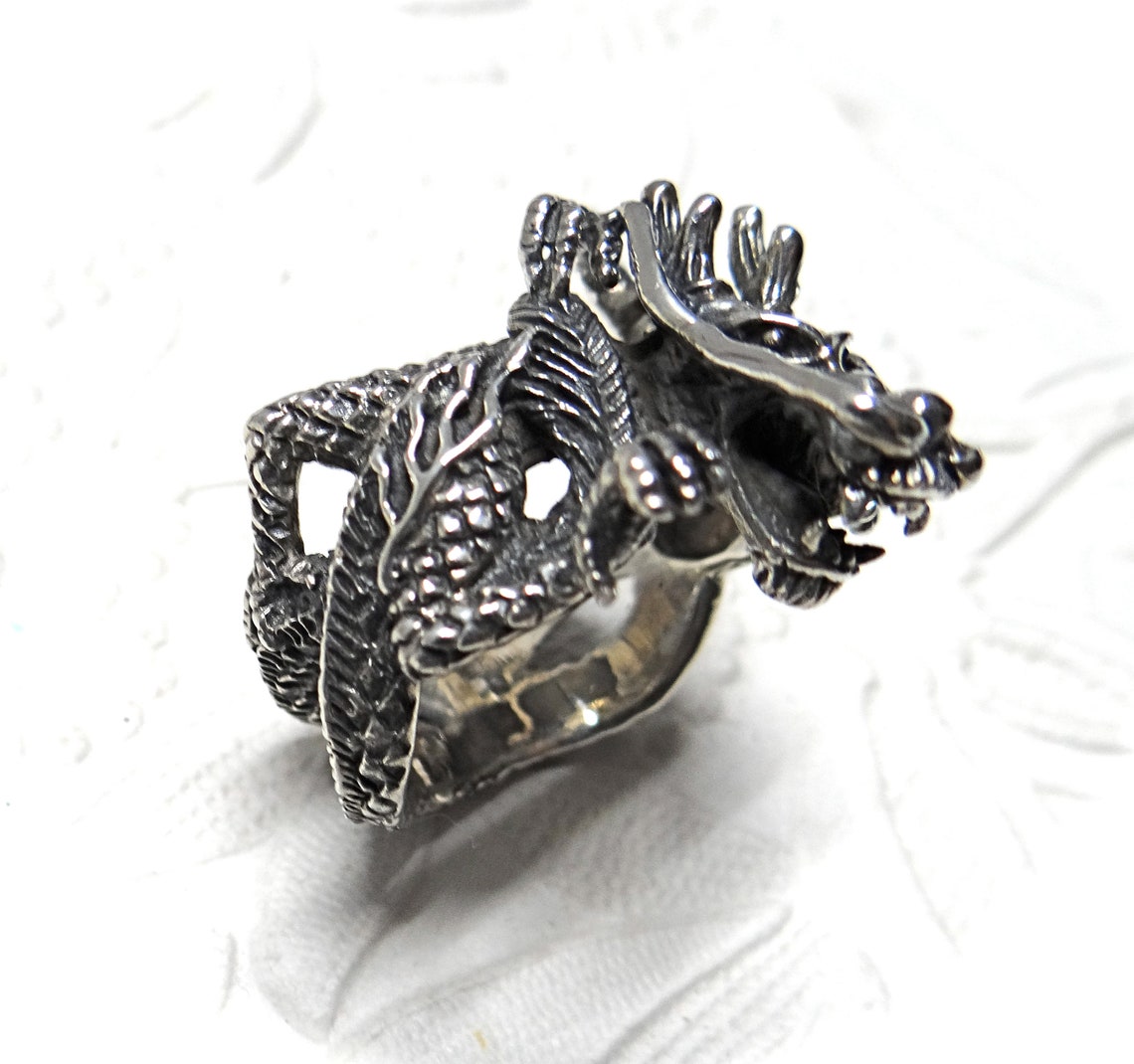 Sterling Dragon Ring Men's Rings Vintage Chinese Dragon - Etsy