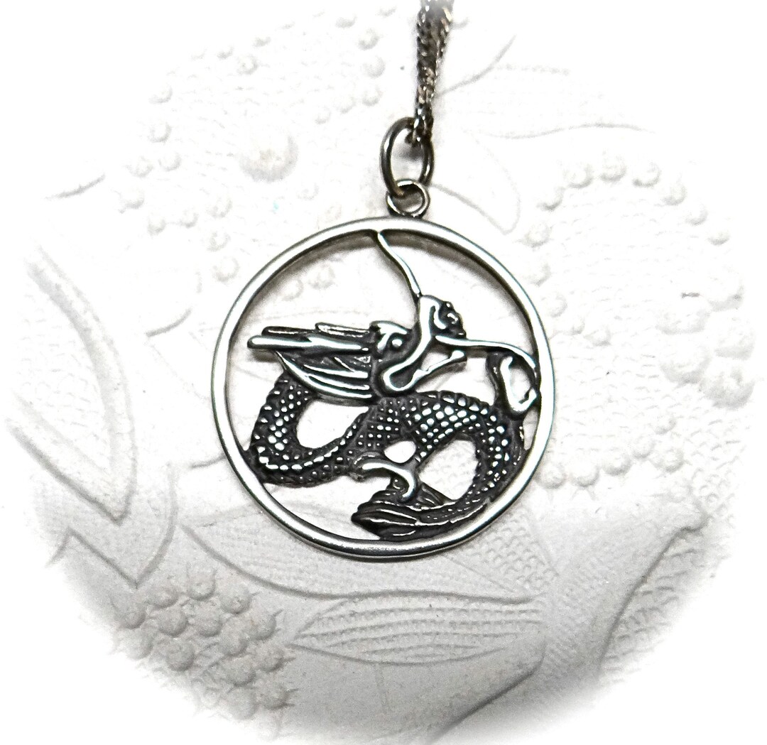 Chinese Dragon Pendant & Chain Sterling Silver Vintage Charm Necklaces ...