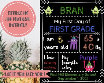 Editable First Day of School Sign Instant Download Printable | Etsy
