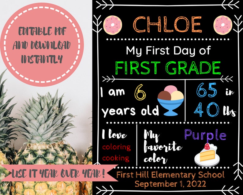 Editable First Day of School Sign Instant Download Printable PDF ...