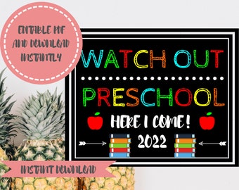 First Day of Preschool Sign - 1st Day of School Sign - Watch Out ...