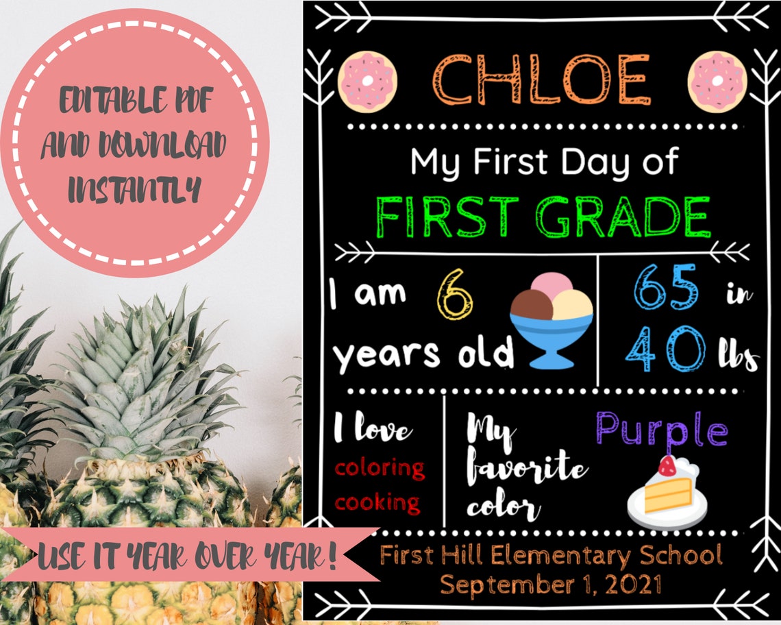 Editable First Day of School Sign Instant Download Printable | Etsy