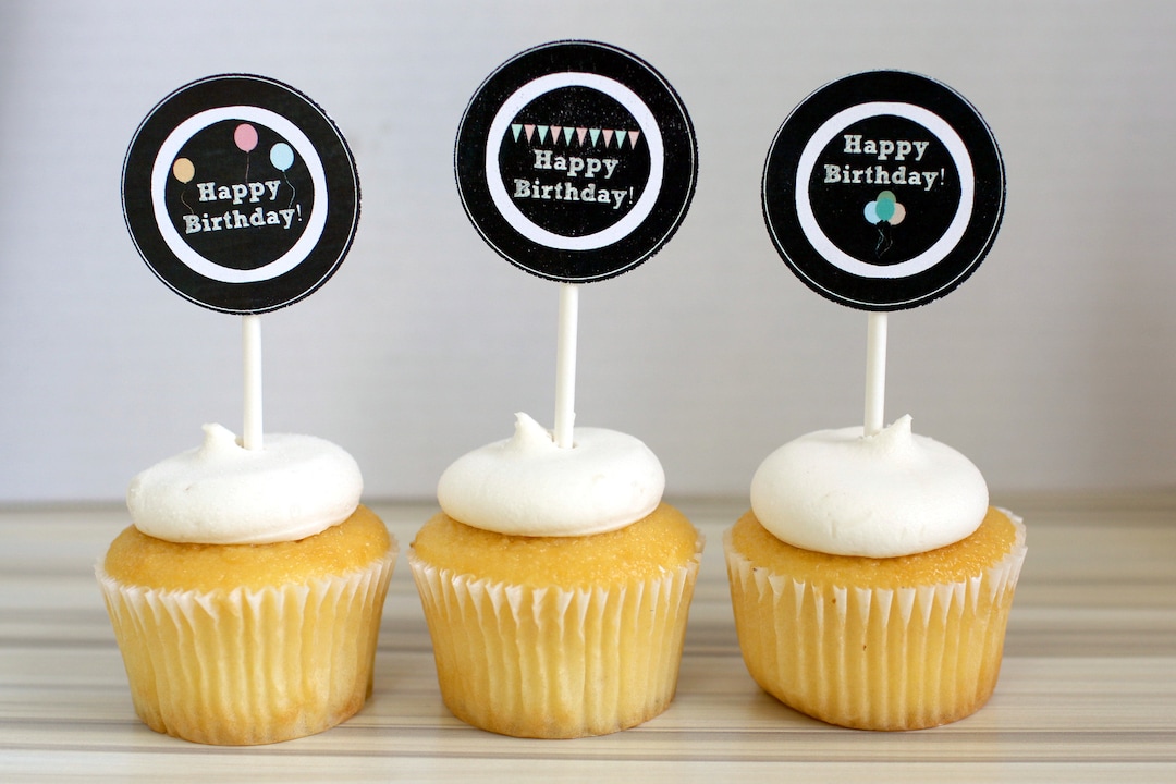 INSTANT DOWNLOAD DIY Printable Chalkboard Happy Birthday Cupcake ...