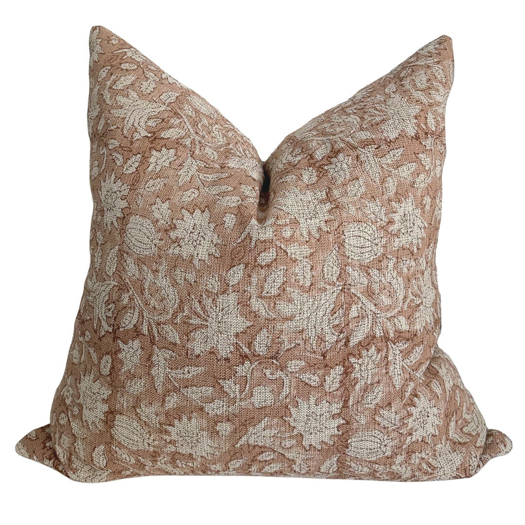 Rose Bud Pink Pillow Cover, Block Print Pillow Cover, Floral Pillow ...
