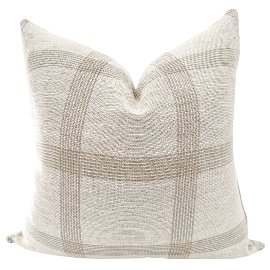 Linen Windowpane Pillow Cover, Cream Designer Cushion Cover, Modern ...