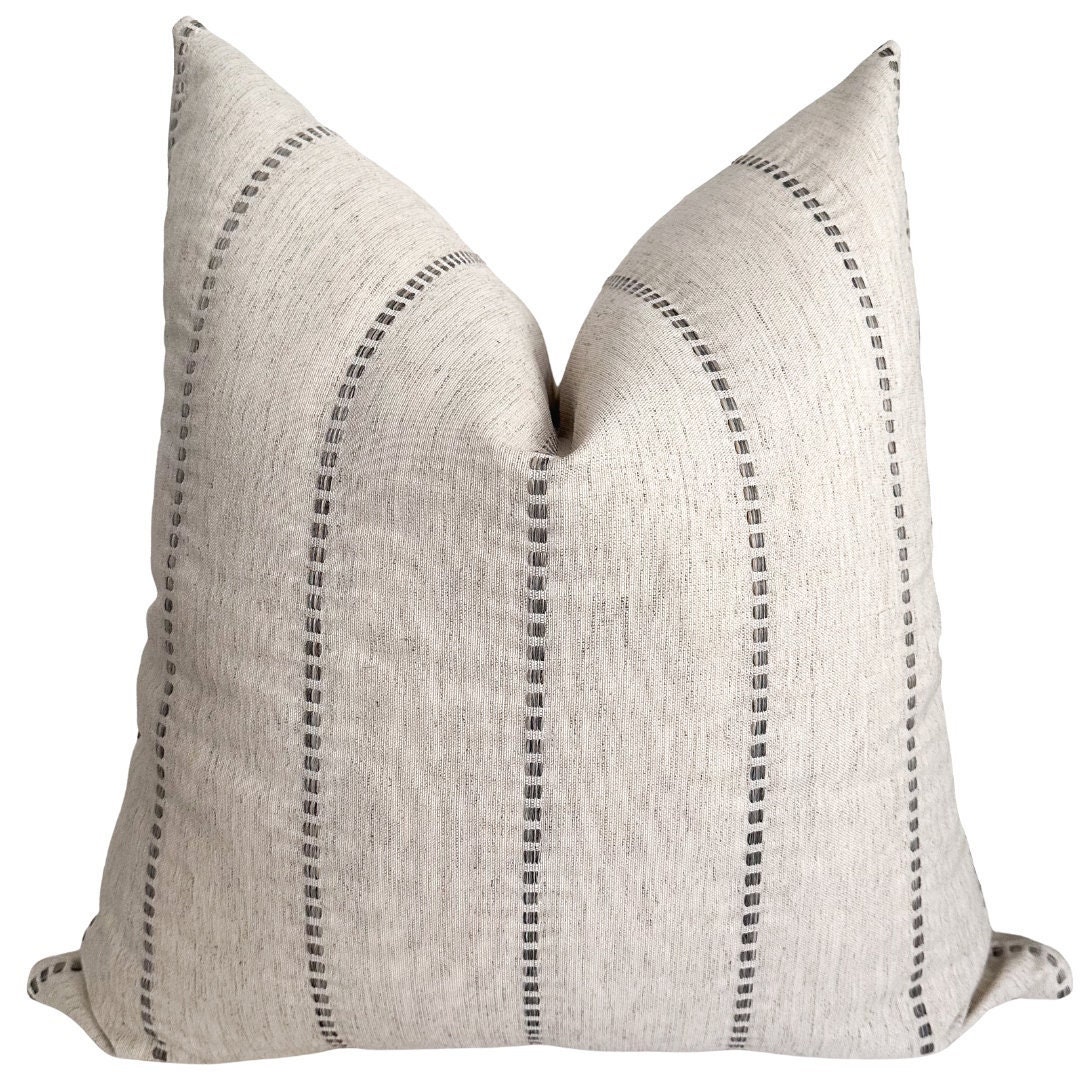 Embroidered Stripe | Gray Pillow Cover, Linen and Gray Pillow Cover ...