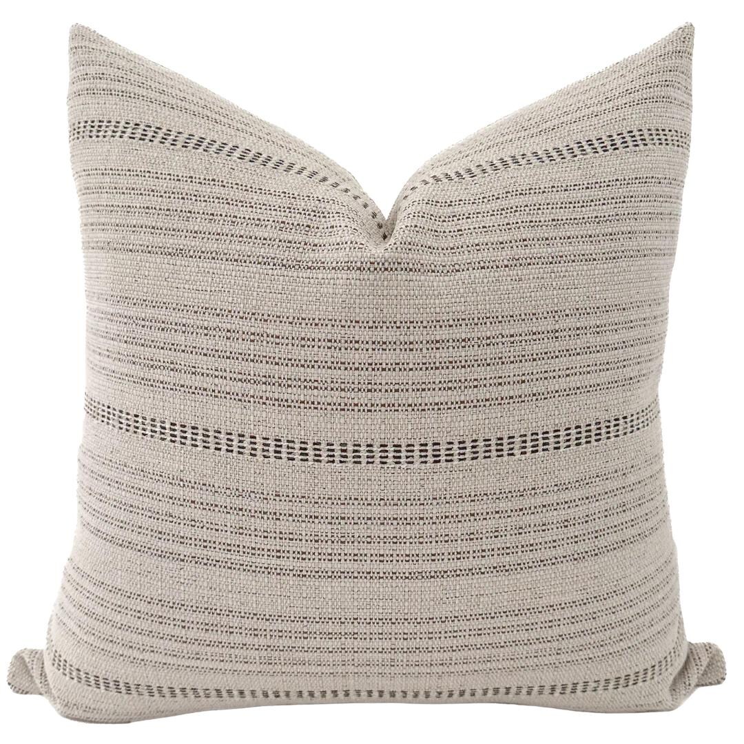 Silt & Stripes Outdoor Pillow Cover, Beige Striped Throw Pillow - Etsy