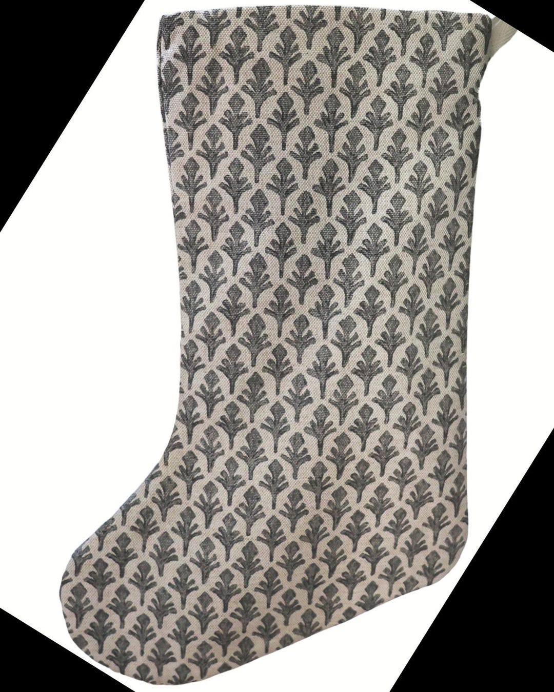 Christmas Stocking, Charcoal Leaf, SHIPS FAST, Linen Christmas Stocking ...