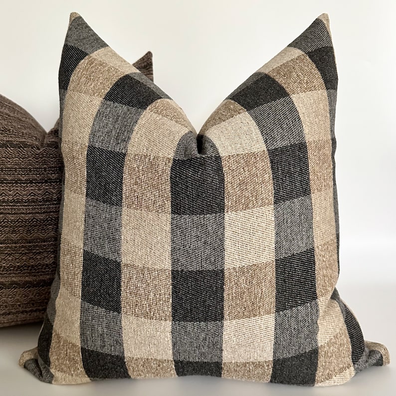 Brown Black Checkered Pillow Cover, Plaid Check Cushion Cover, Winter ...