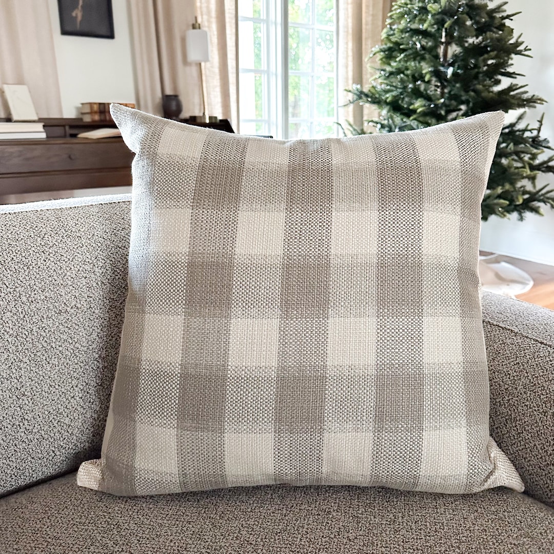 Taupe Check Pillow Cover, Plaid Pillow Cover, Check Pillows, Designer ...