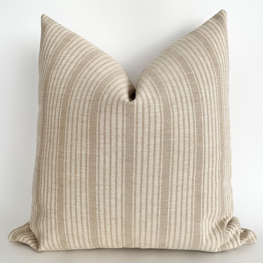 Chai Stripe Brown Pillow Cover, Handmade Striped Cushion Cover, Grain ...