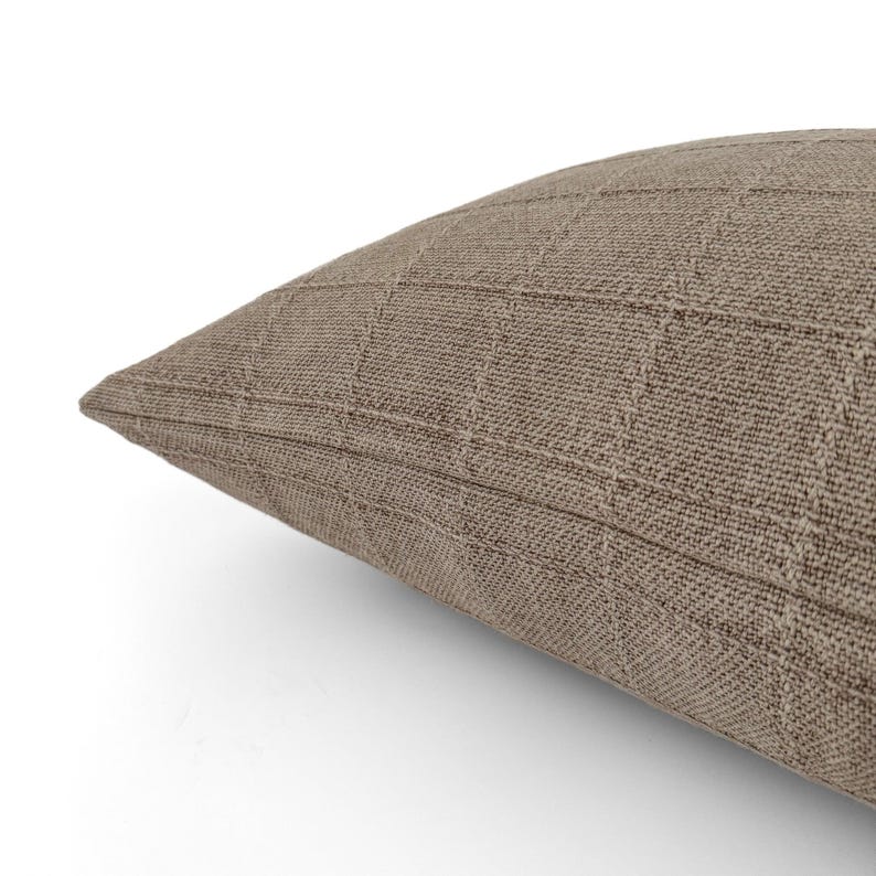 Woven Taupe Windowpane Pillow Cover, Natural Linen Pillows, Modern ...