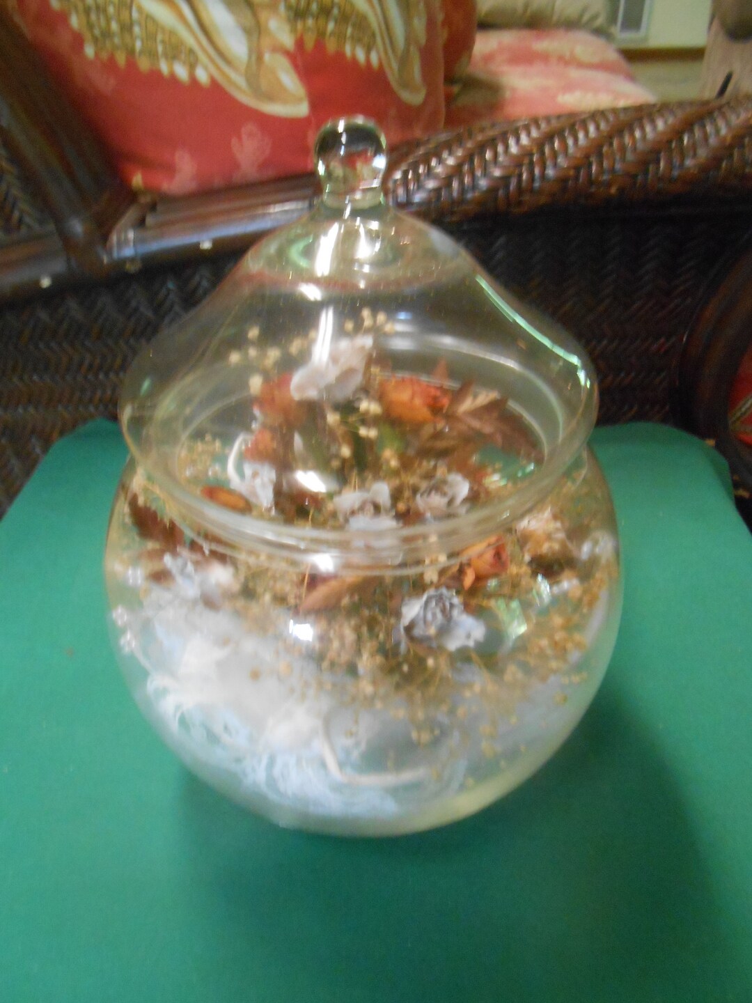Large Glass CENTERPIECE Compote With Artificial and Dried Flowers - Etsy