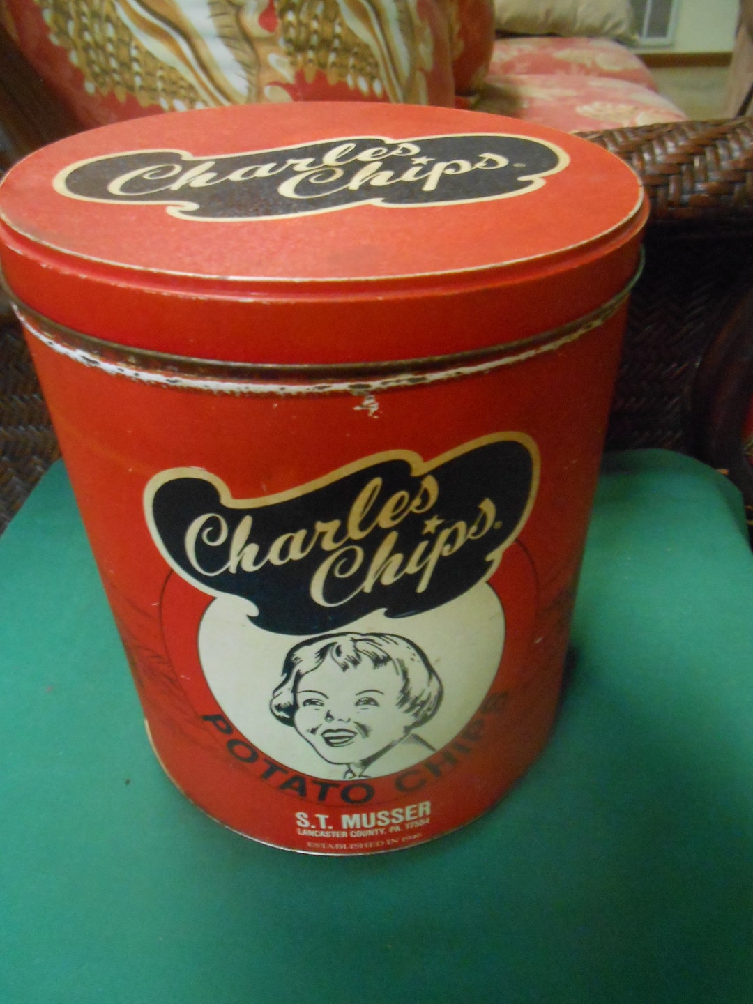 Vintage CHARLES CHIPS Tin Canister - Etsy