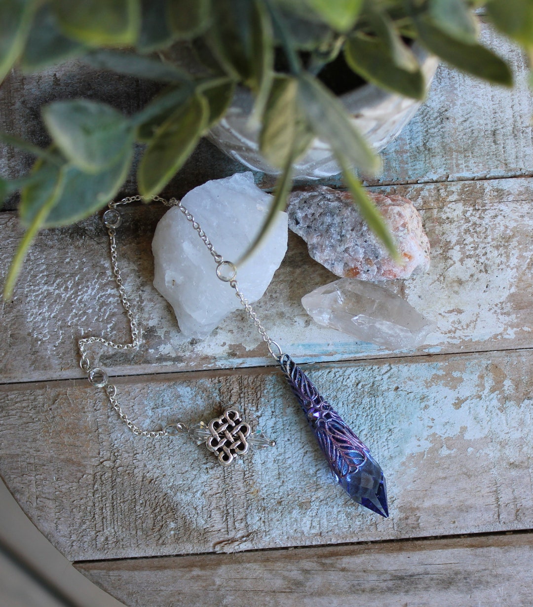 Blue Swarovski Crystal Pendulum With Hand Painted Blue/pink - Etsy