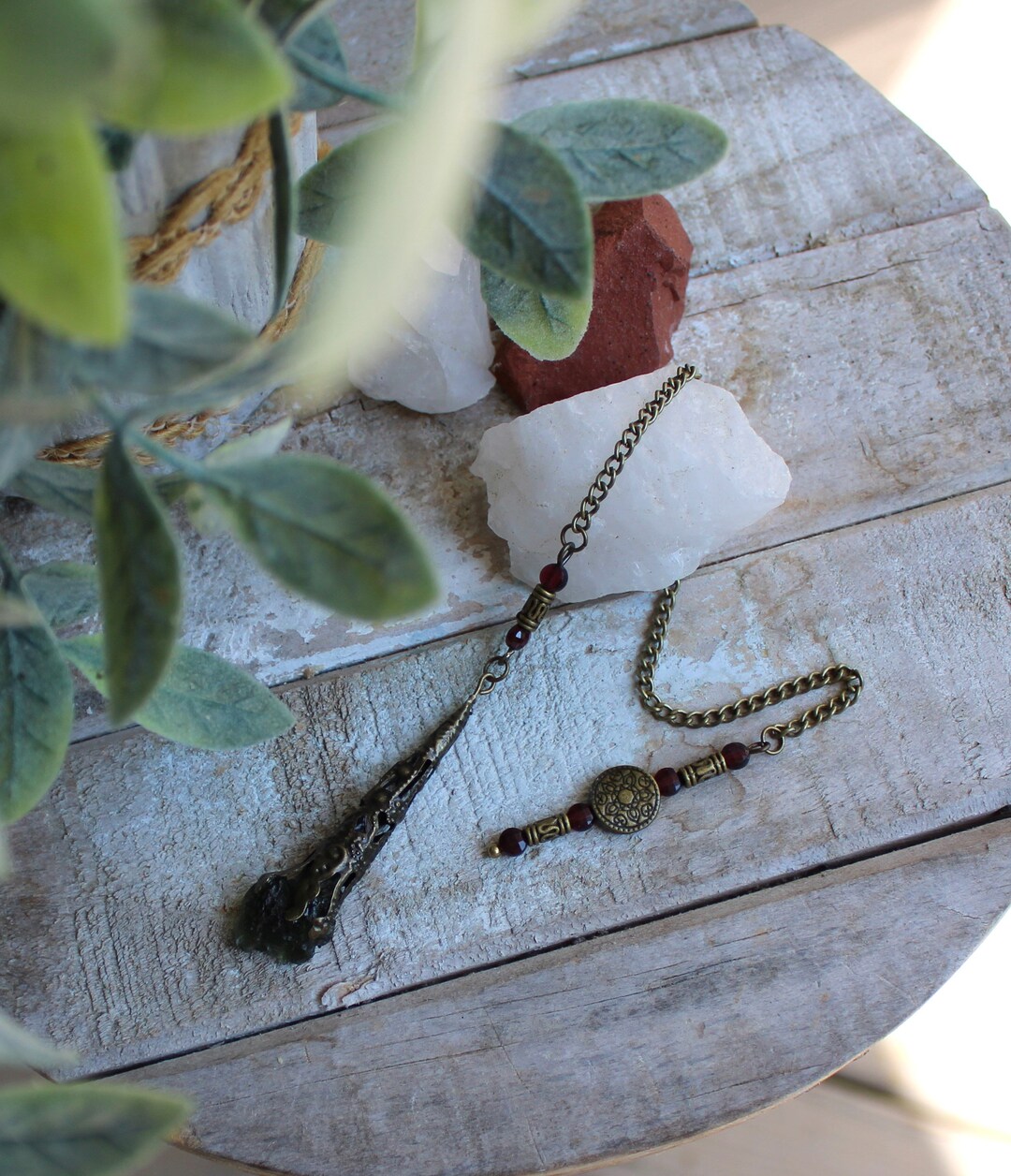 Moldavite Pendulum 1.15 Gram With Red Garnet Beads ~powerful~ - Etsy