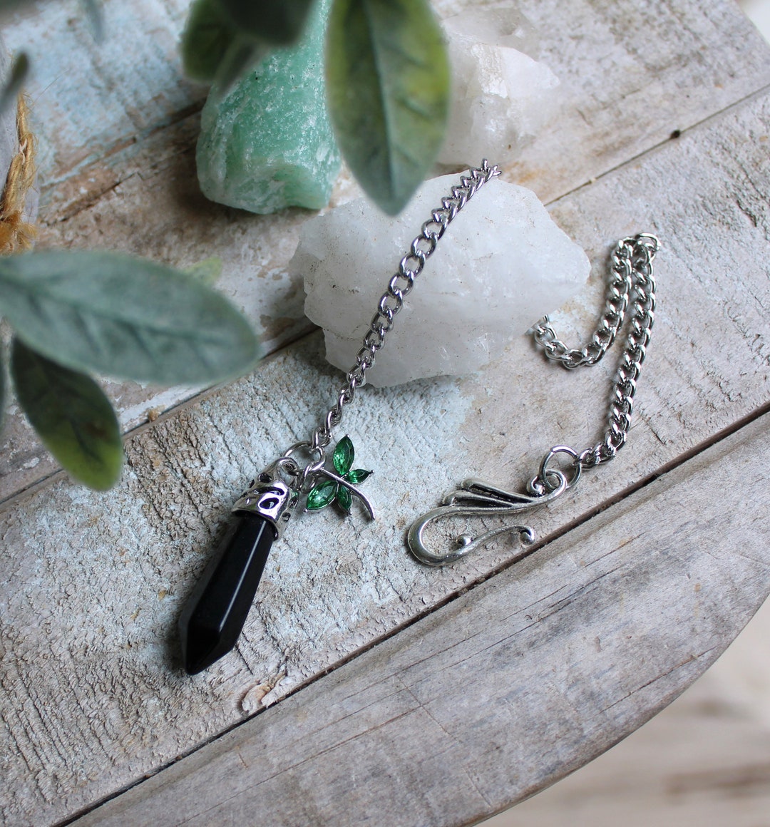 Pendulum Black Obsidian & Green Dragonfly Protection Charm - Etsy