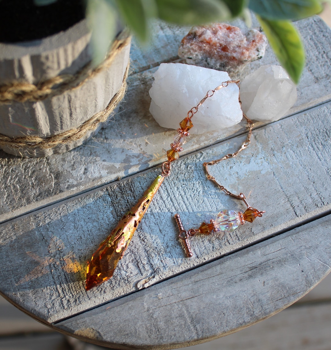 Topaz Swarovski Crystal Pendulum: Hand-painted Rose Gold Divining Tool ...