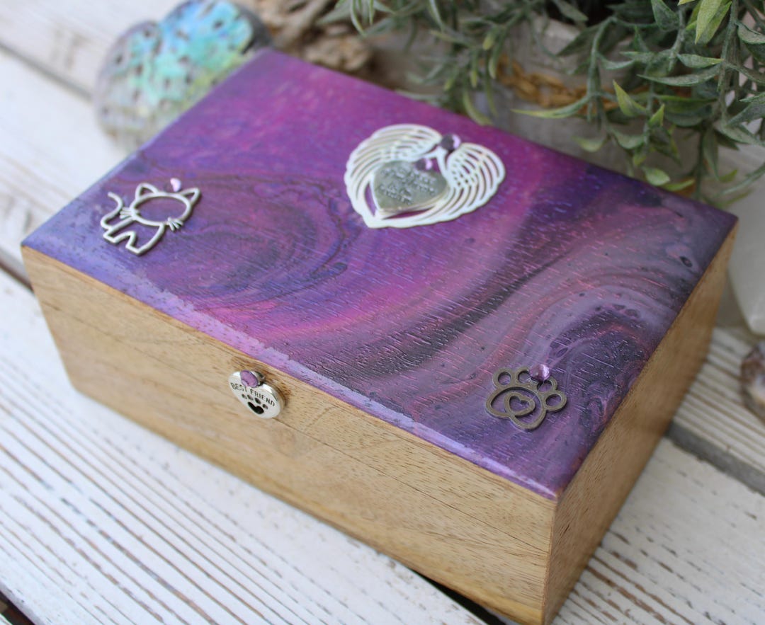 Cat Memorial Urn Box: Acrylic Pour Finish - Etsy