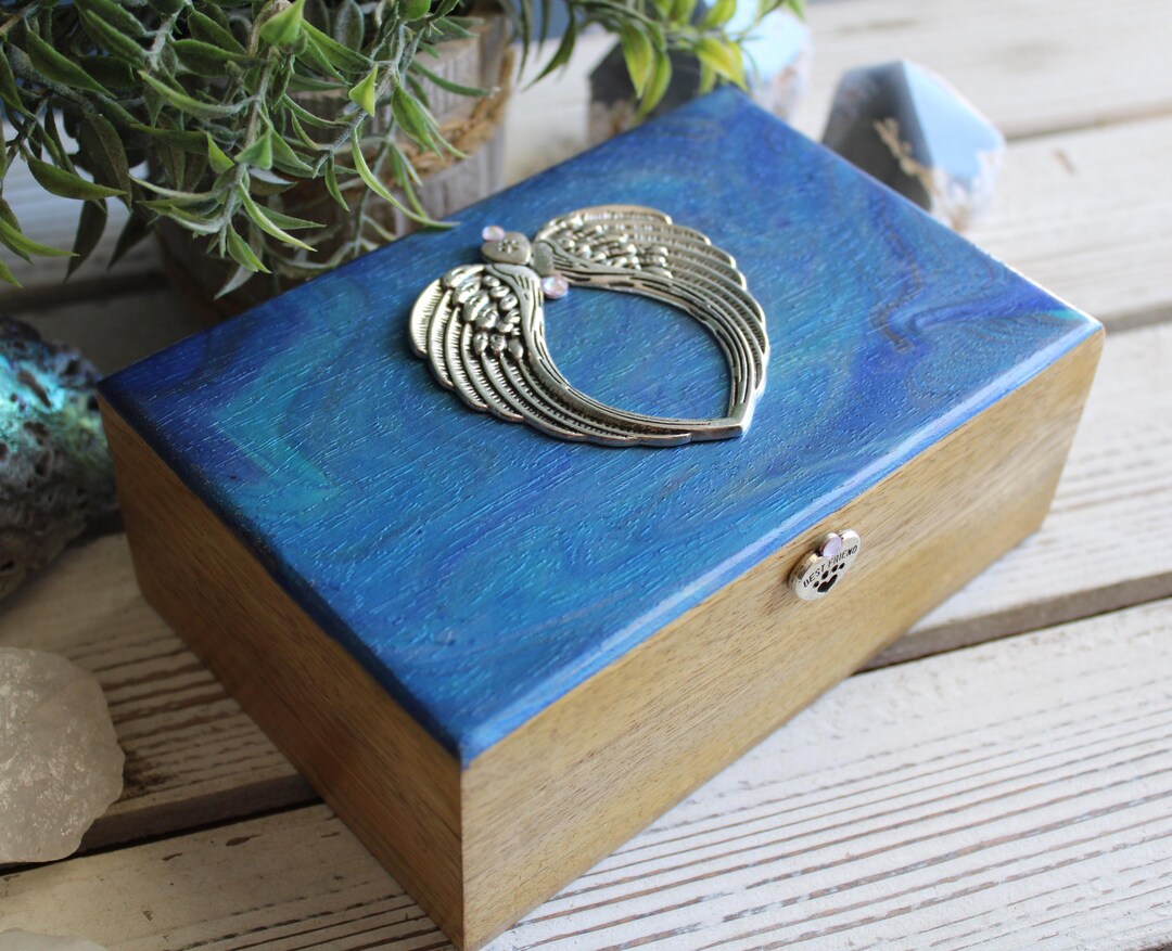 Dog Memorial Urn With Angel Wings – Hand Painted Pet Urn Box for Ashes ...