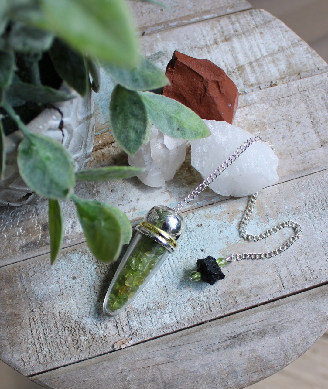 Pendulum Pretty Peridot Pendulum With Black Lava Stone - Etsy