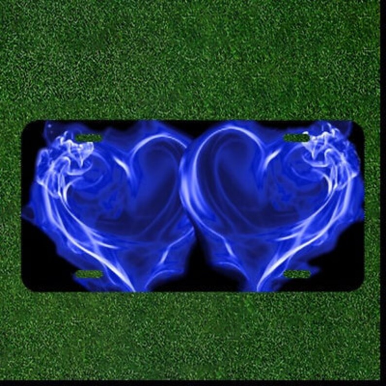 Custom Personalized License Plate Auto Tag With Blue Flame Hearts Add ...