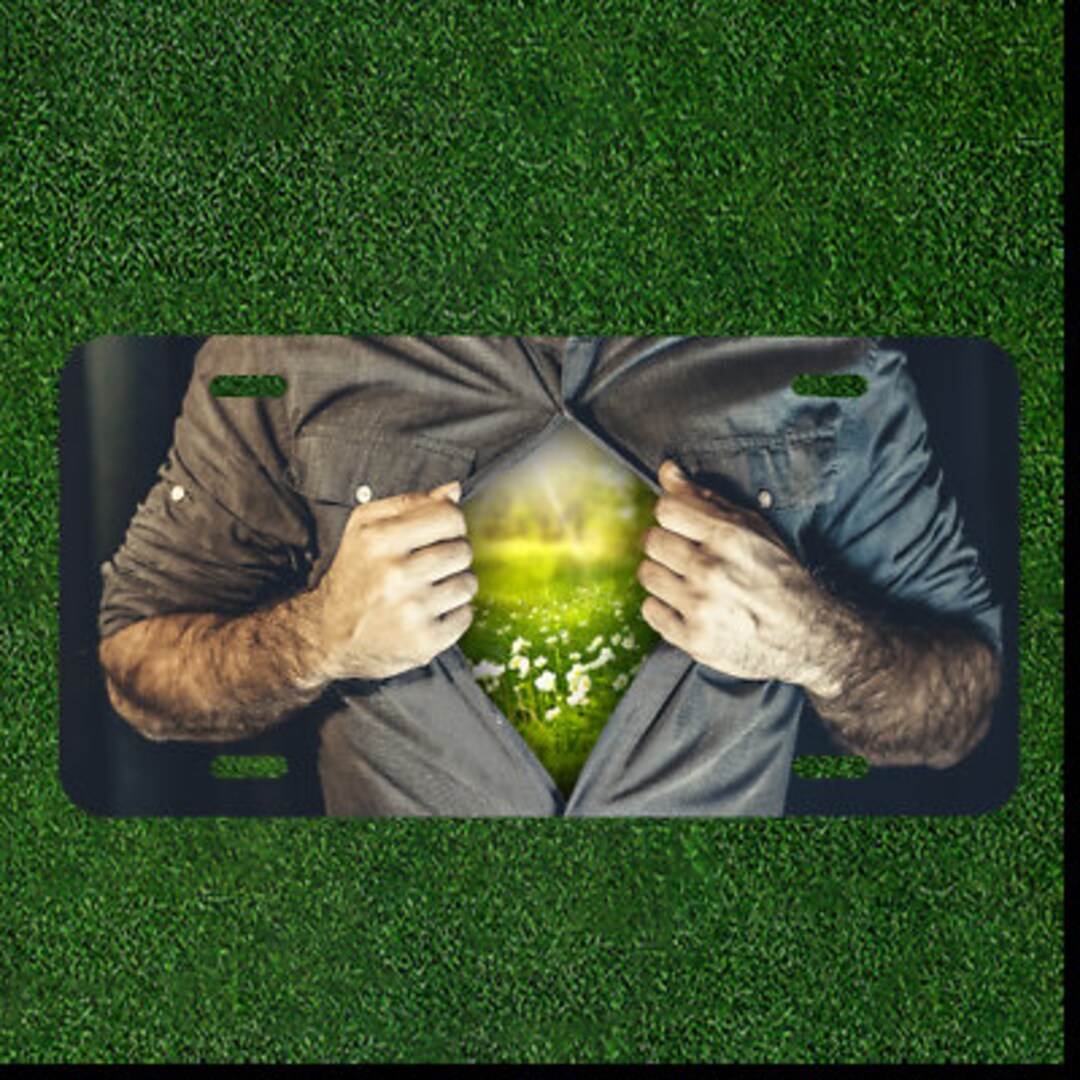 Custom Personalized License Plate Auto Tag With Grass View Through Mans ...
