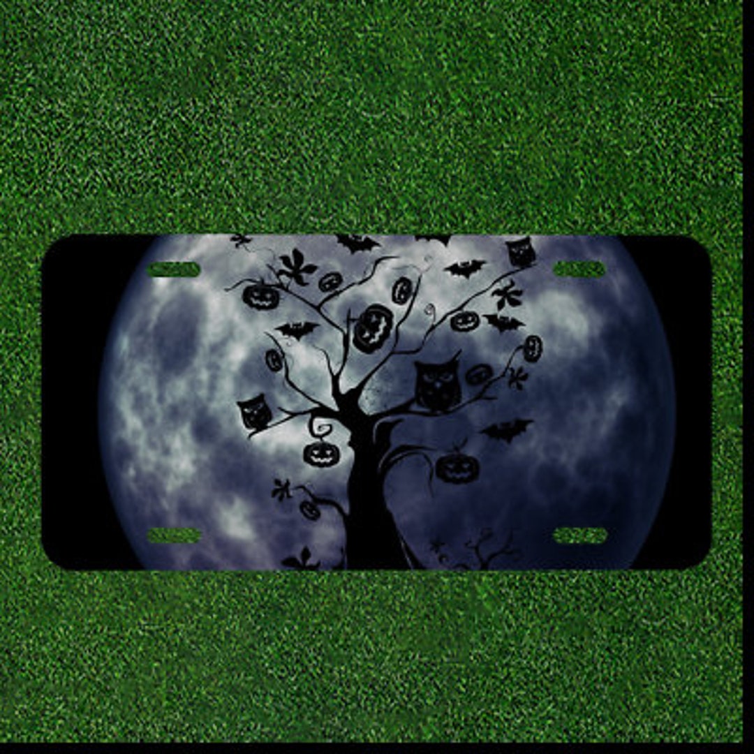 Custom Personalized License Plate Auto Tag With Owl Bat and Pumpkin ...