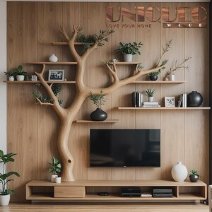Handmade Tree Wall Art Shelf – Wooden TV Stand Decor - Etsy