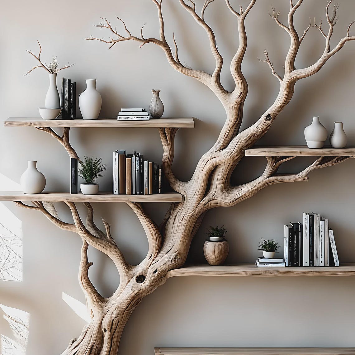 Tree-inspired Wooden Wall Shelf | Statement Bookshelf for Nature Lovers ...